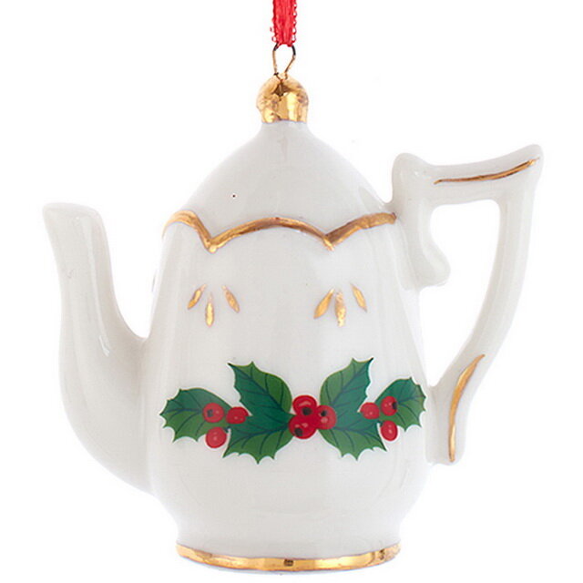 Елочная игрушка из фарфора Чайник - Зимнее Настроение 6 см, подвеска, Kurts Adler, J7790-3