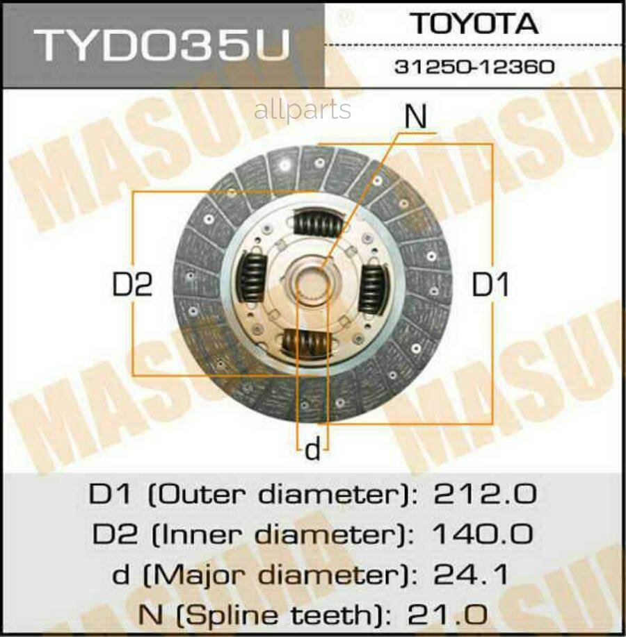 MASUMA TYD035 диск сцепления!\ Toyota Caldina/Corolla/Corona 91>