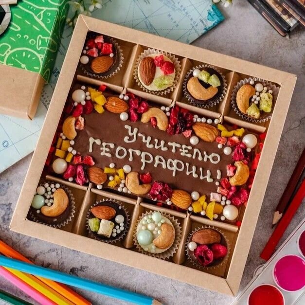 Подарочный набор шоколадных конфет - любимому учителю географии