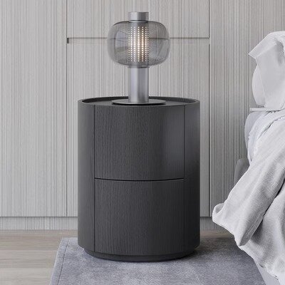 Тумбочка прикроватная круглая из цельного дерева в итальянском стиле (черный дуб, шпон древесины 40*40*48 см)