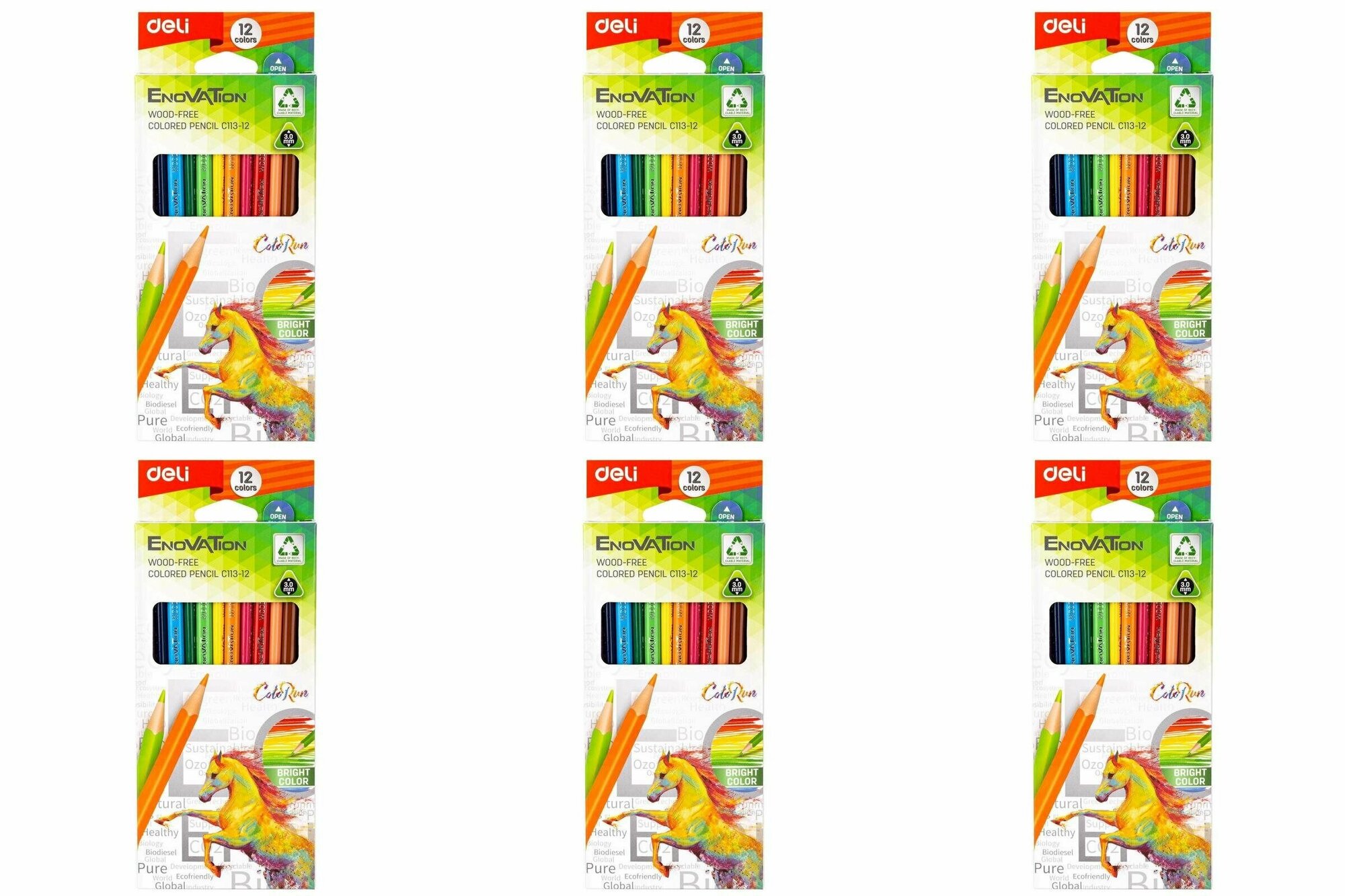 Deli Карандаши цветные Enovation, 12 цветов, 3-грани, 6 уп