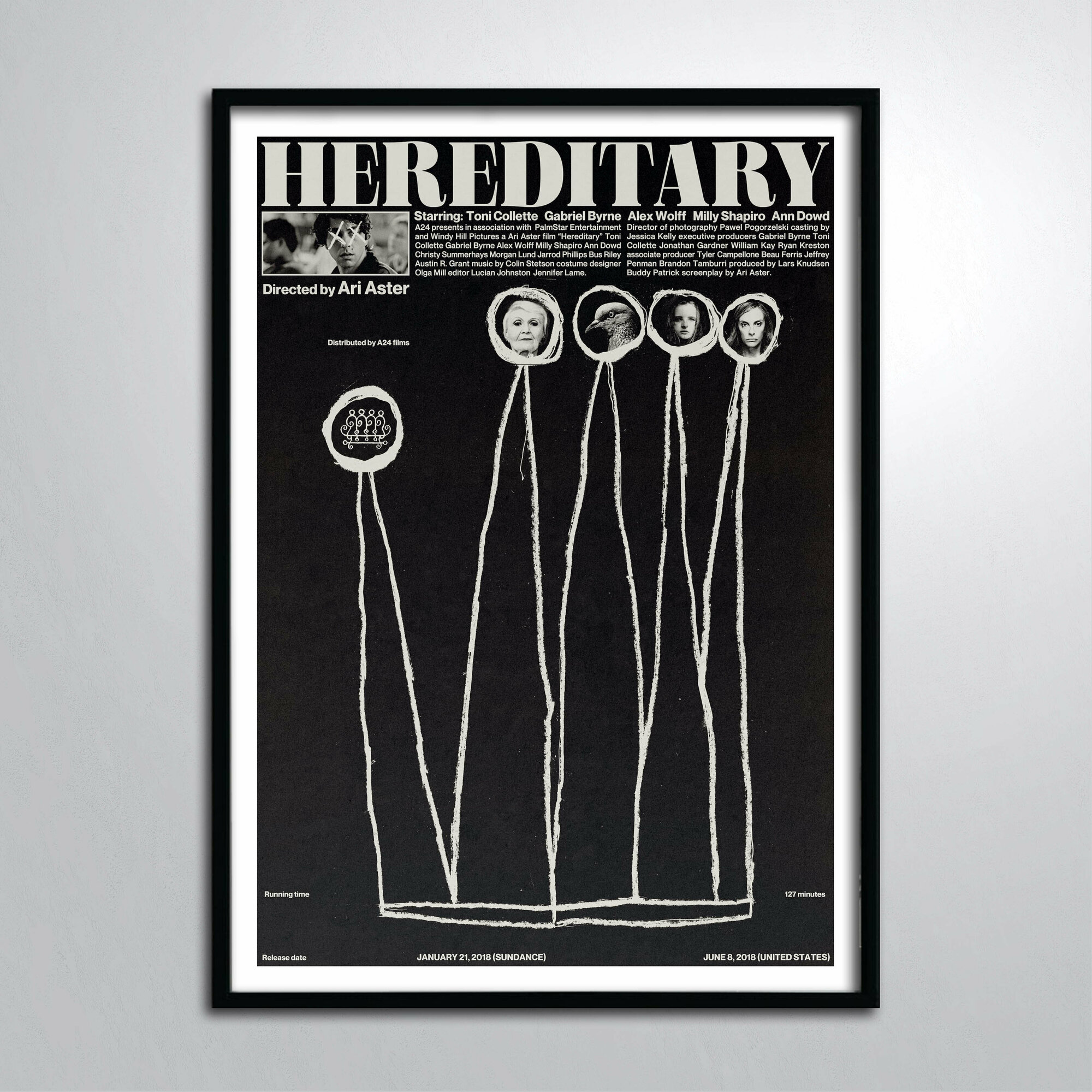 Постер без рамы/Реинкарнация Ари Астер Винтаж Плакат ЧБ Корона Hereditary