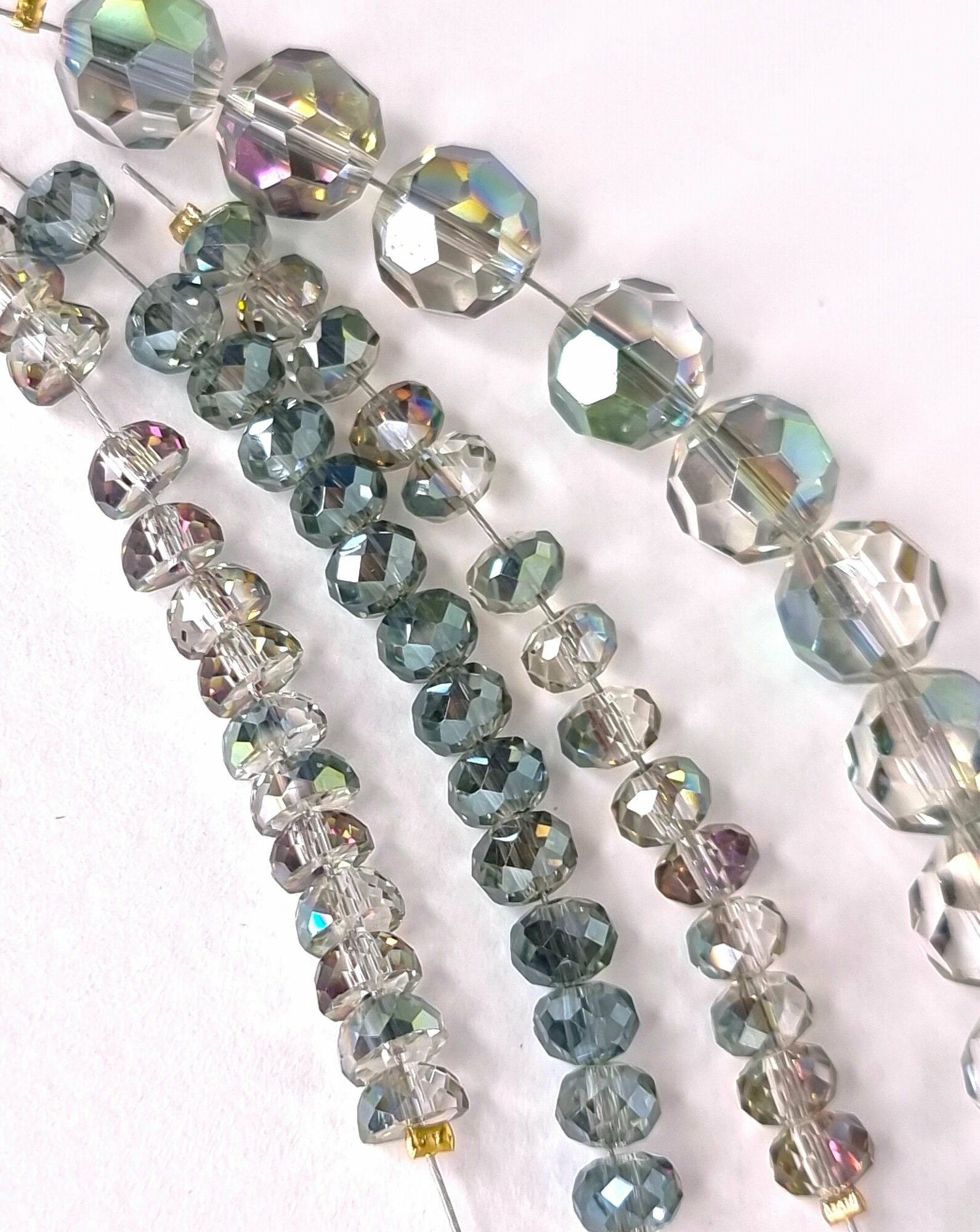 Хрустальные бусины Премиум. 6-10мм. 52шт. Розово-Зеленые АВ.