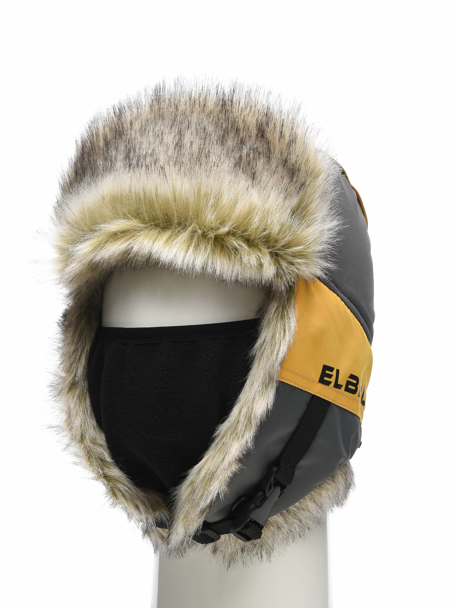Шапка-ушанка зимняя Huntsman Elbrus с мехом, для зимней рыбалки, охоты, повседневной носки, ткань Hit Membrane, цвет серый/банан (р.56-58)