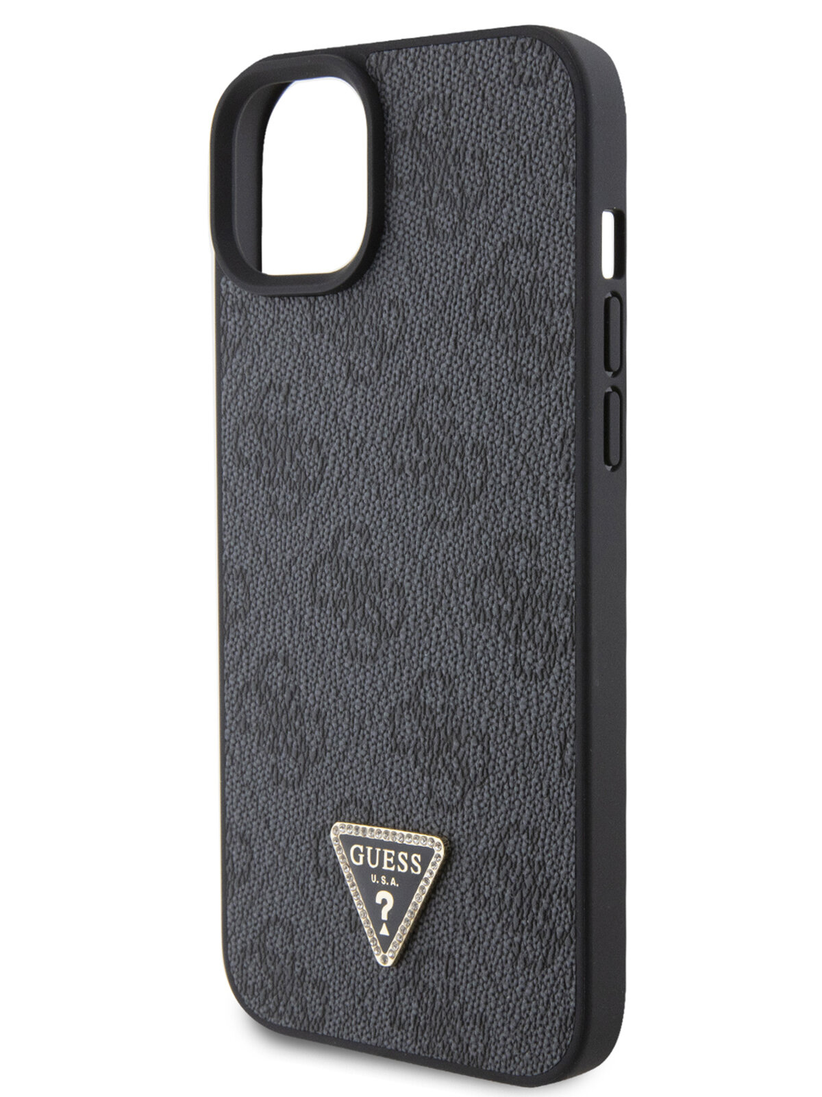 Guess для iPhone 15 чехол PU 4G Triangle Diamond metal logo Hard Black