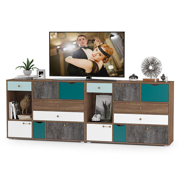 Вайс Комод 10.104 + Комод 10.104, цвет морское дерево винтаж/камень тёмный/бензин/мята/белый премиум