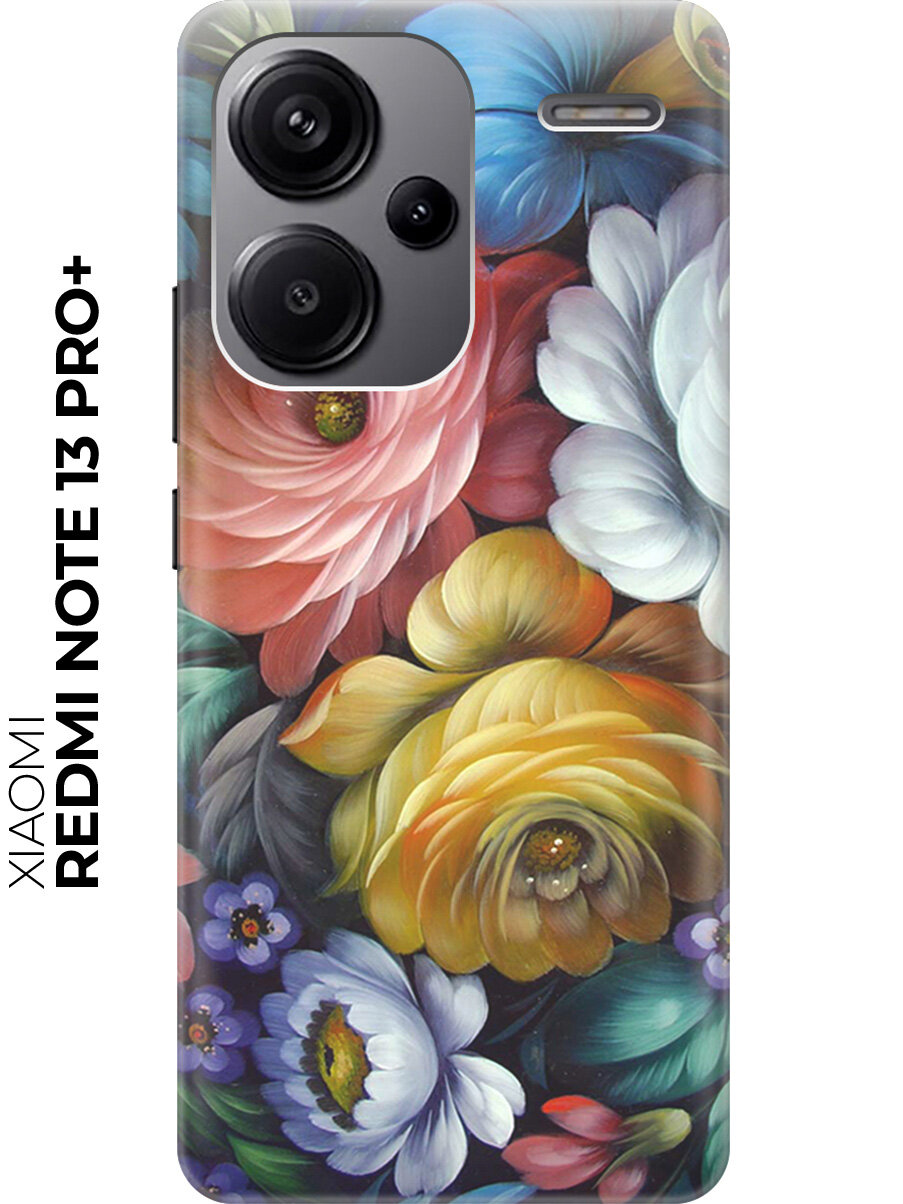 Силиконовый чехол на Xiaomi Redmi Note 13 Pro + / Сяоми Редми Ноут 13 Про + с рисунком "Цветочная роспись"