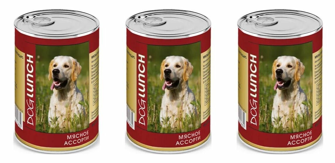 Dog Lunch Корм консервированный для собак Мясное ассорти, 410 г, 3 уп