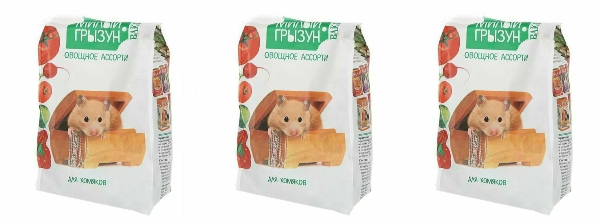 Вака Корм для хомяков High Quality овощной, 200 г, 3 шт