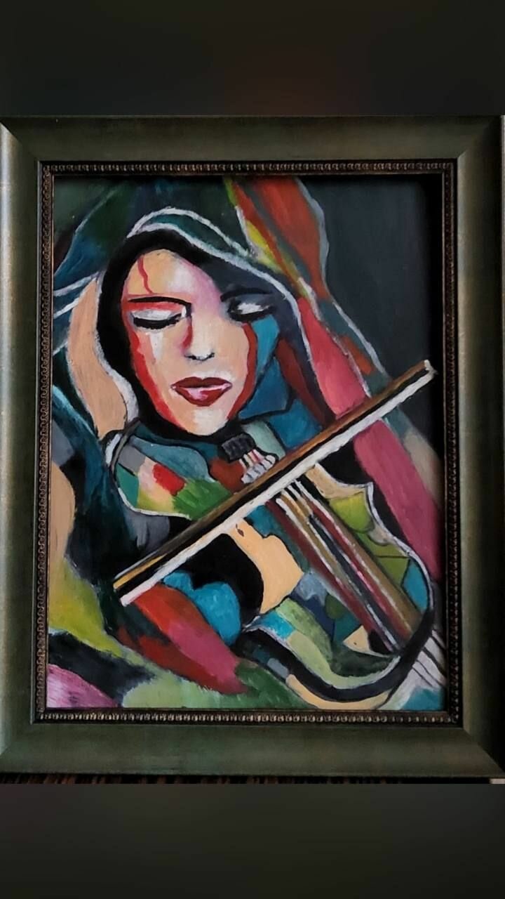 Картина в раме. Миляева Нина "Скрипачка", холст, масло, 40x30. Авторская живопись.