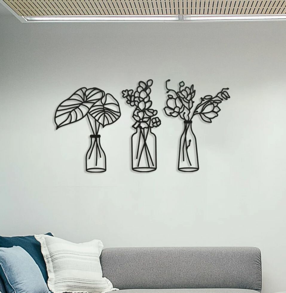 Панно 100х45 см "Цветочное" декоративное настенное чёрное, декор на стену, картина