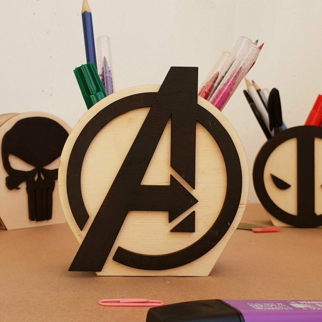 Подставка для ручек и карандашей "Марвел Мстители" Крафт / Ais Laser / Декор для детской комнаты