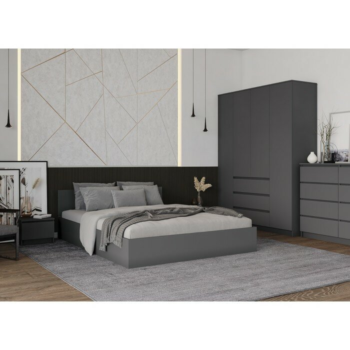 Кровать двуспальная «Мадера», с основанием, 1600×2000 мм, цвет графит