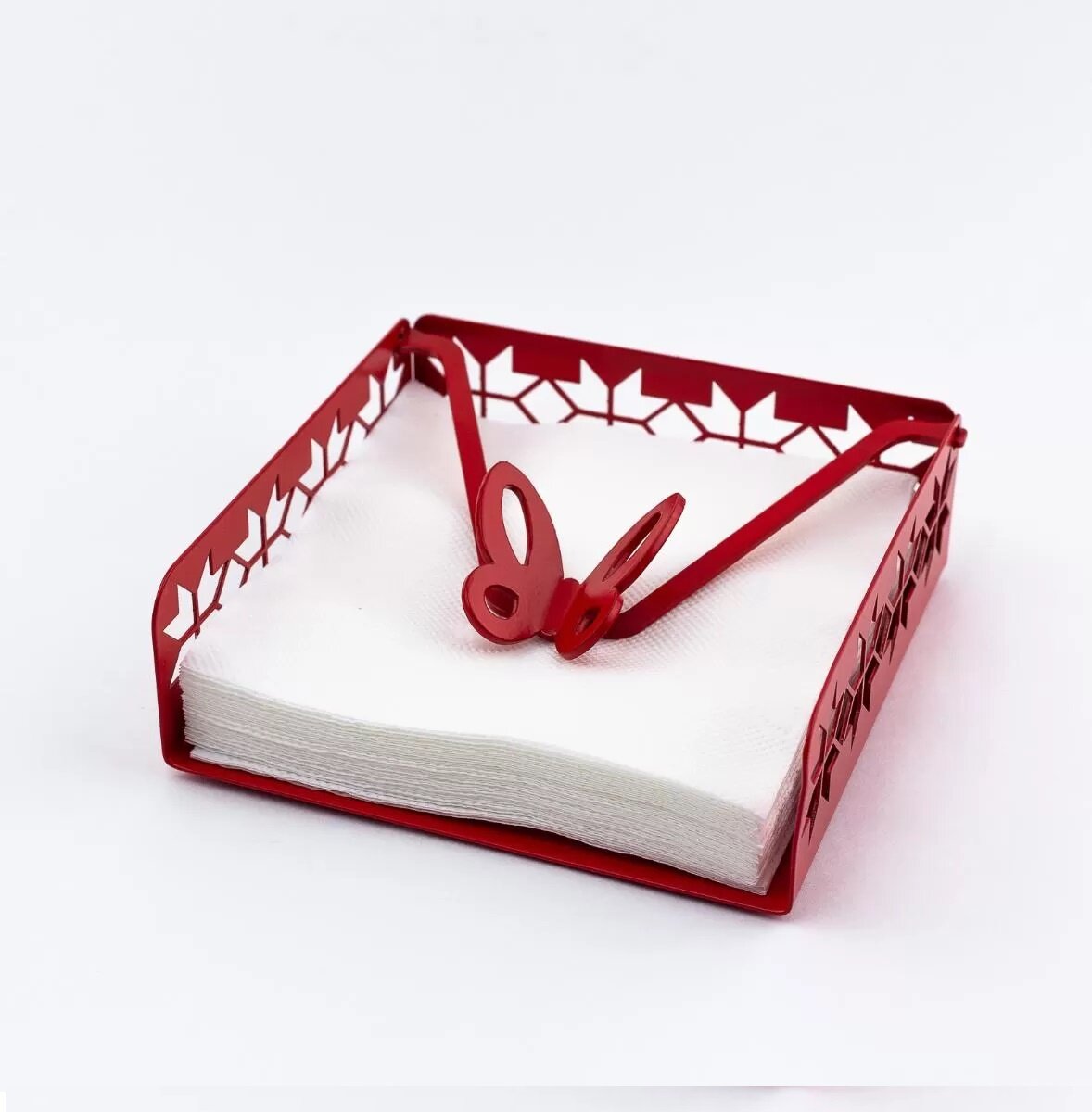 Салфетница Gala "Бабочка", цинковый сплав, красная, 12.6х12.6х4см