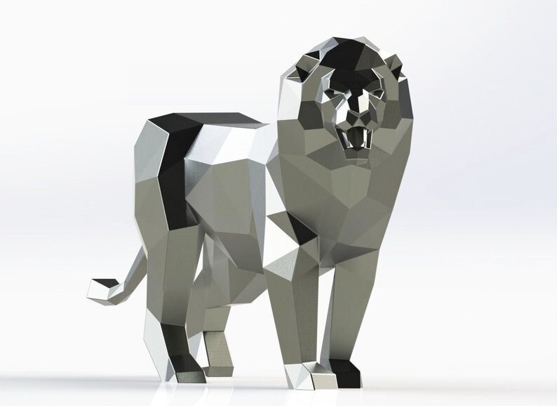 Полигональная фигура Царь зверей, Лев, геометрический полигональный металлический декор интерьера