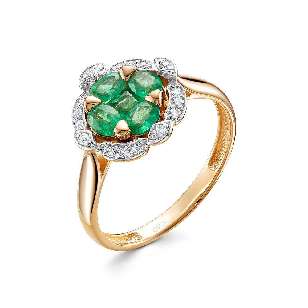 Кольцо, красное золото, 585 проба, родирование, изумруд