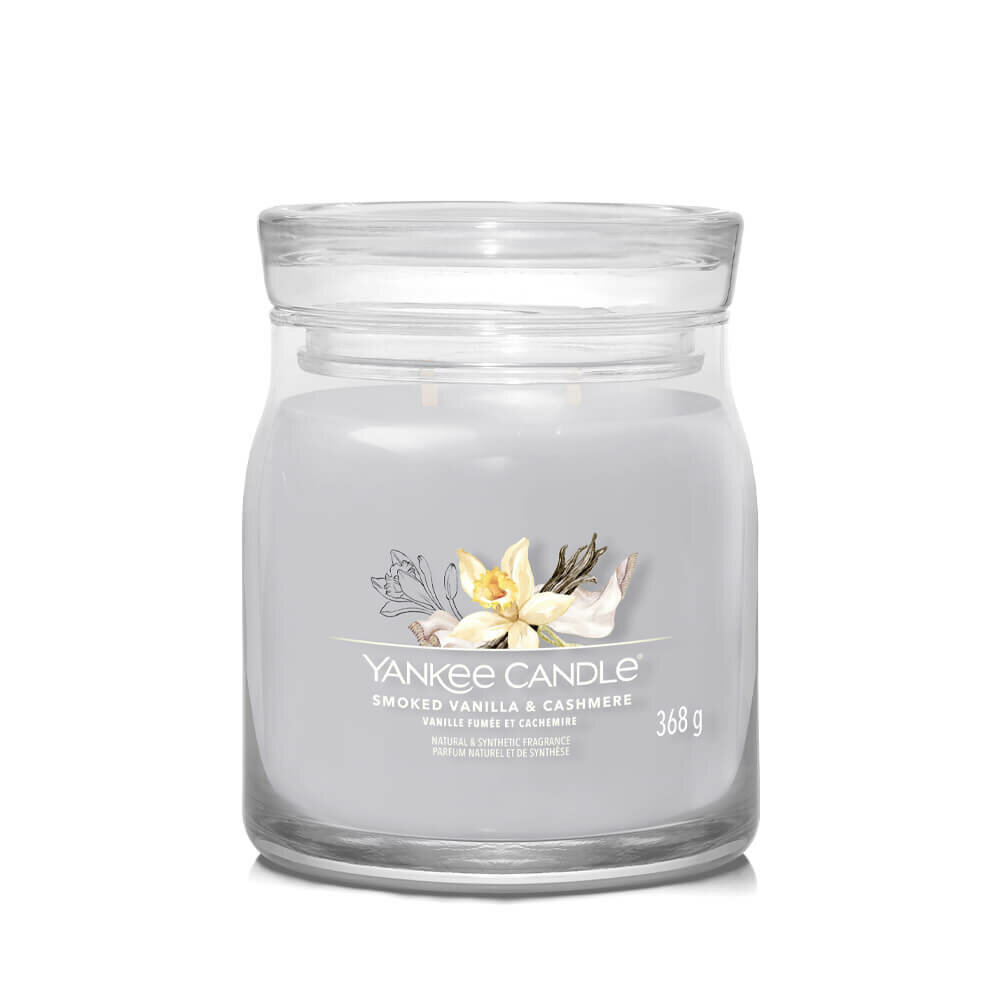Свеча средняя в стеклянной банке Копченая ваниль и кашемир Smoked vanilla & cashmere 368 гр / 35-50 часов