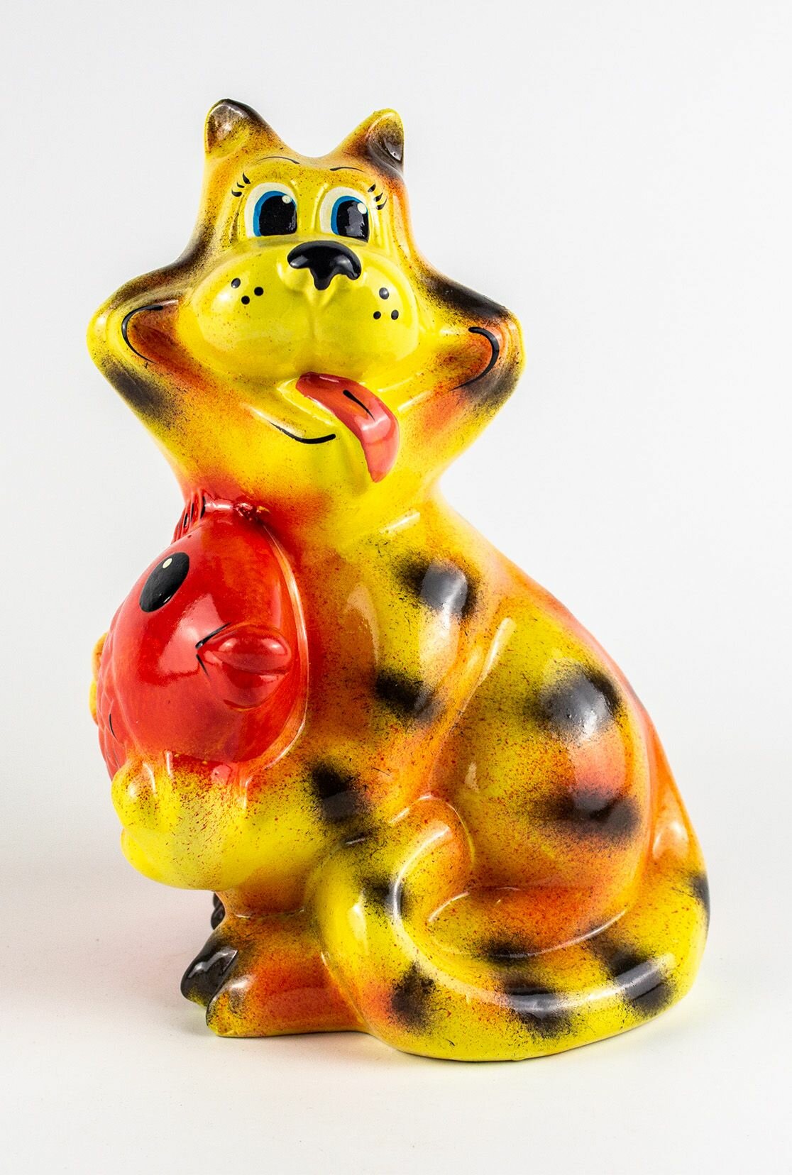 Копилка "Кот с рыбой", 23 см, керамика