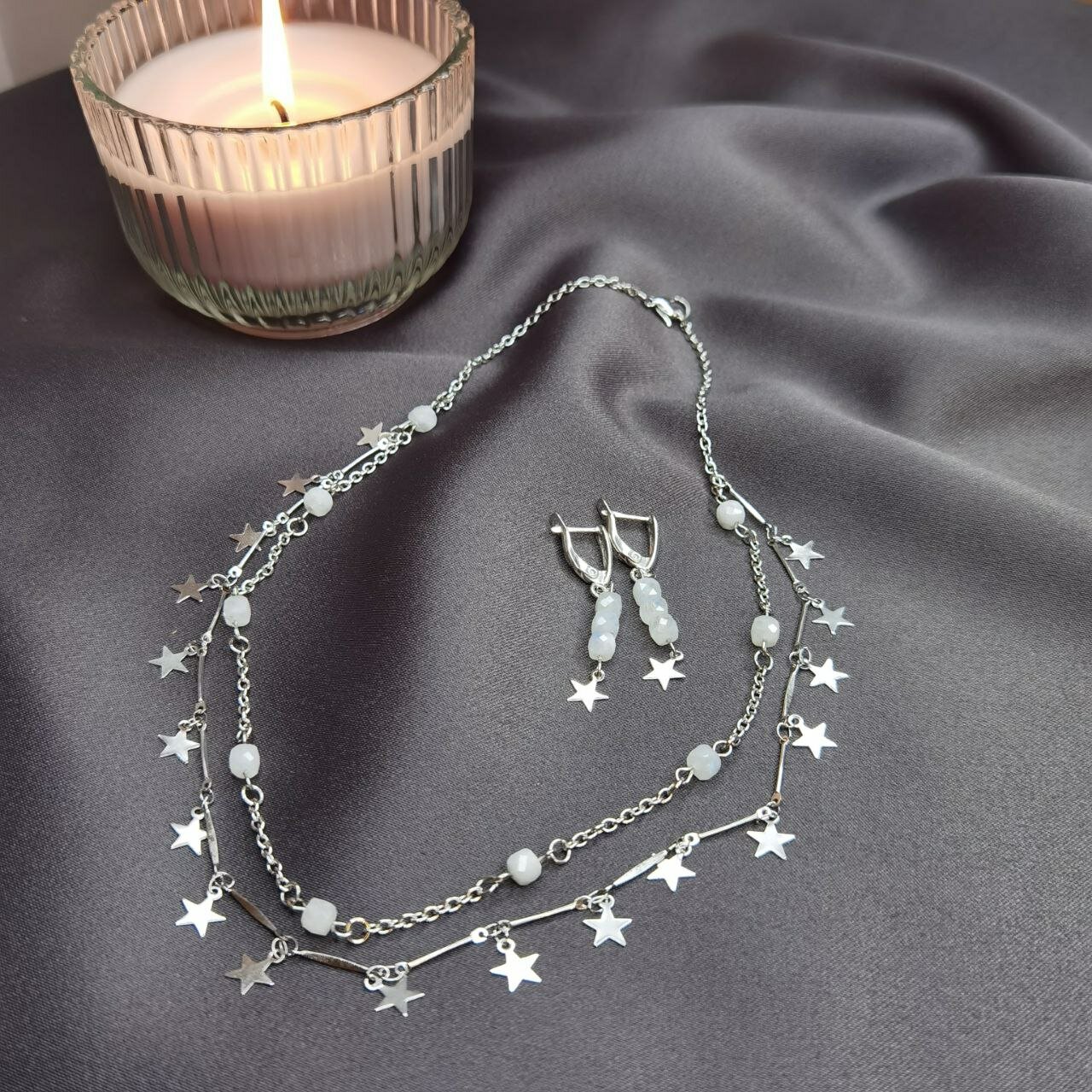 Комплект бижутерии: серьги, колье, лунный камень