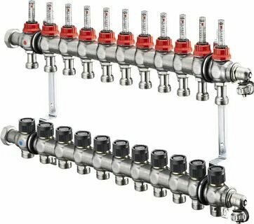 Распределительный коллектор, Oventrop, 1"вр -12, выход-3/4" ЕК, с расходомером