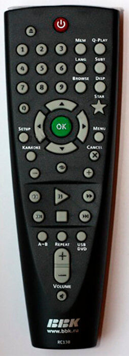 BBK RC138 (RC-DVP101) DVD, Пульт ДУ