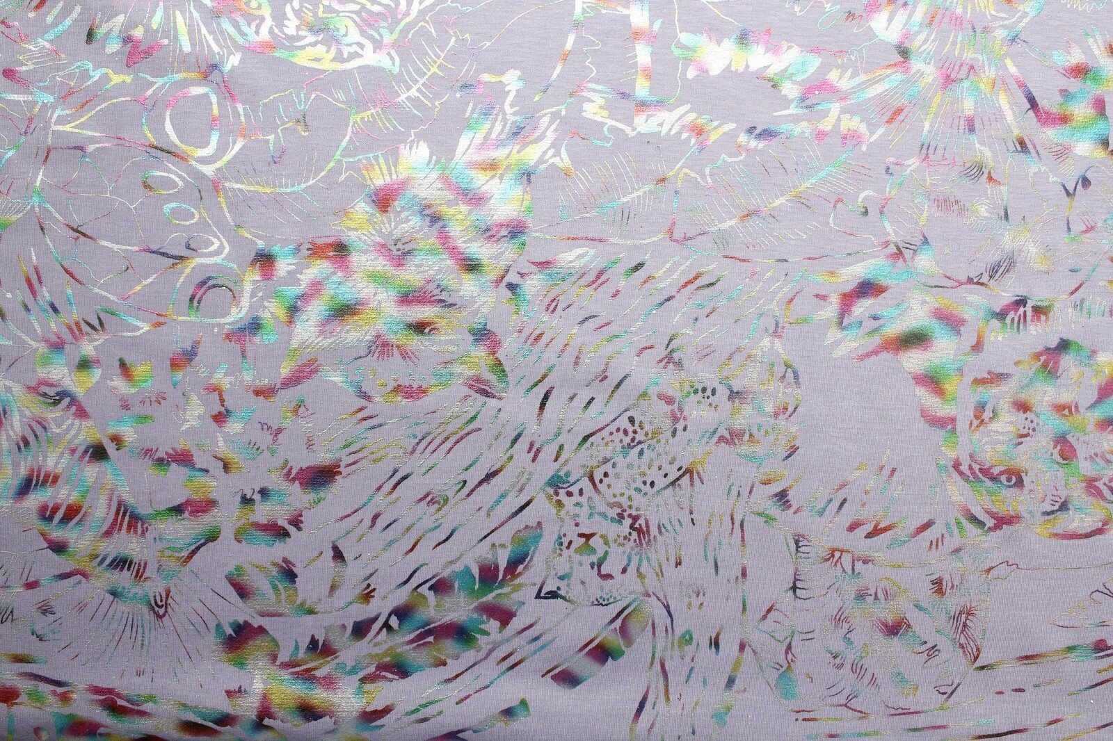 Ткань Трикотаж-хлопок стрейч с голографическим напылением на лиловом фоне, ш134см, 0,5 м