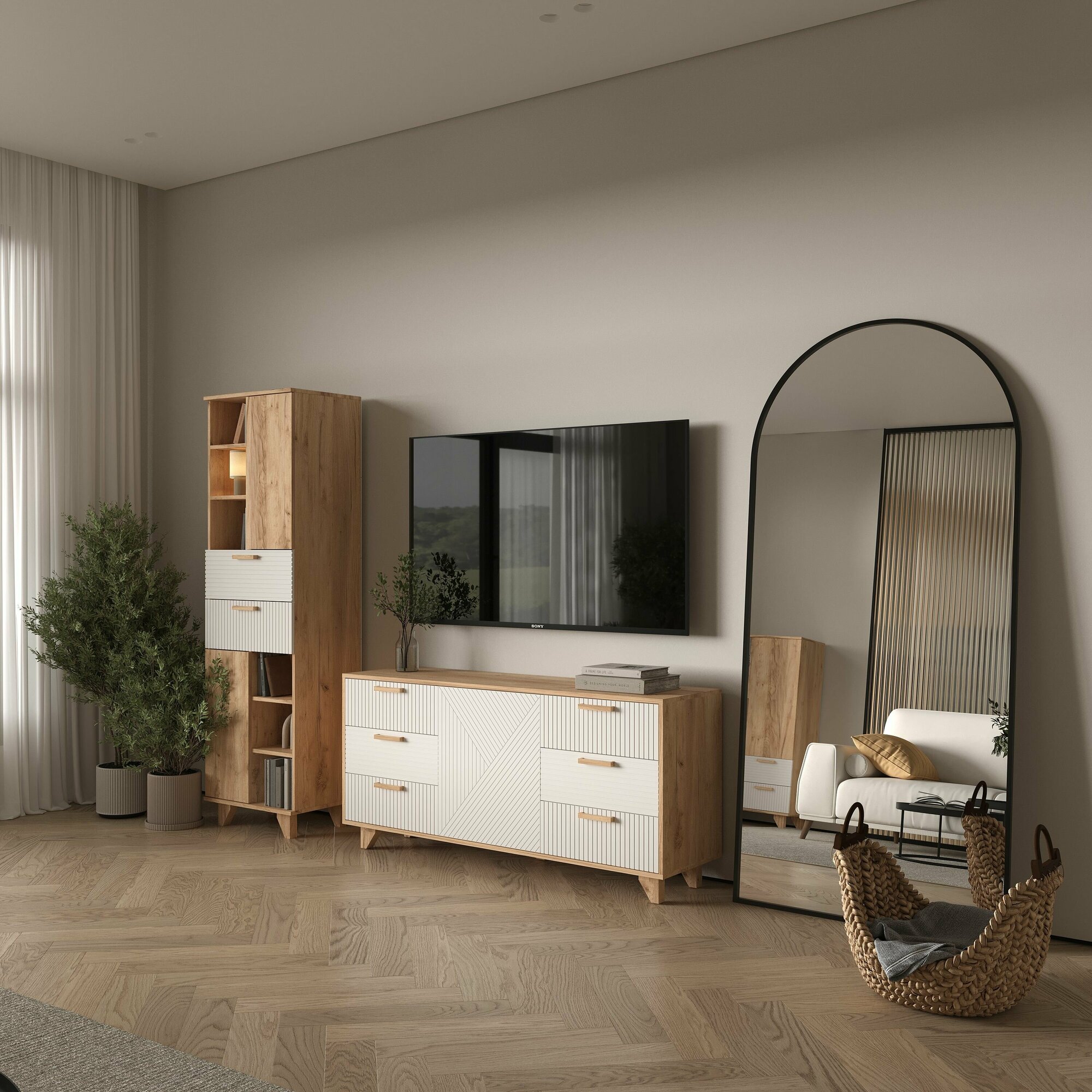 Комод Ньёрд 1,5 Дуб вотан/Белый (Петровская мебель)