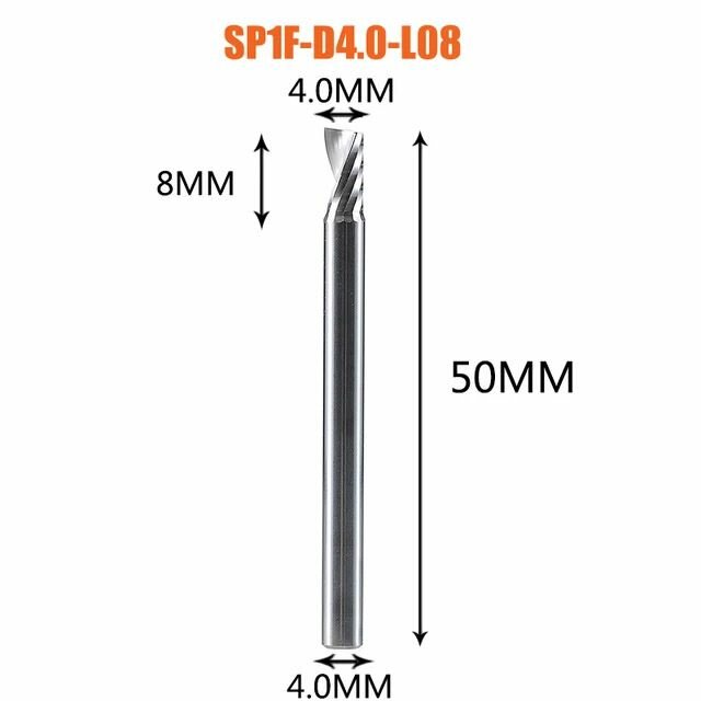 Dreanique однозаходная фреза по дереву для ЧПУ станка (4x8x50x4) SP1F-D4.0-L08 39730