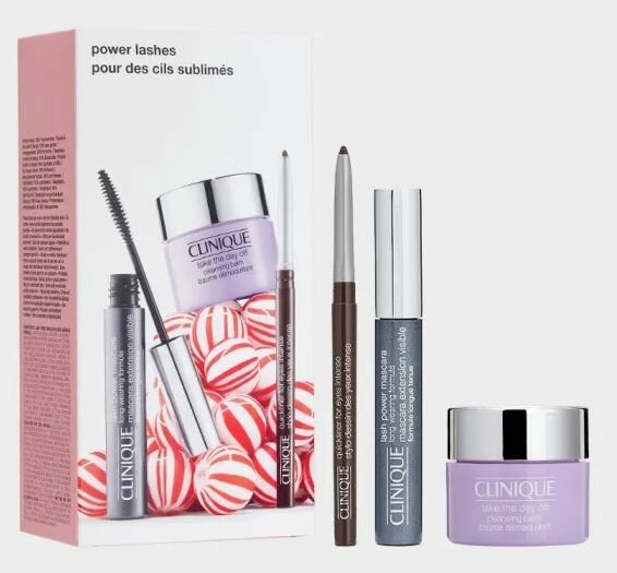 Подарочный набор косметики Clinique Power Lashes бальзам для снятия стойкого макияжа, Тушь для ресниц, Карандаш для глаз