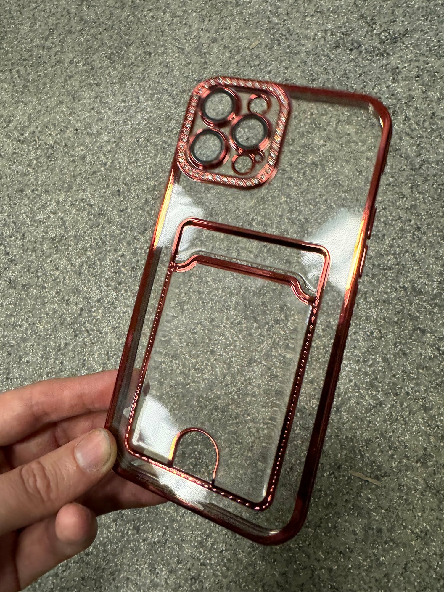 Чехол панель накладка бампер MyPads Card на iPhone 14 Pro тонкая силиконовая крышка с защитой задней камеры со стразами и отделением для банк карты.