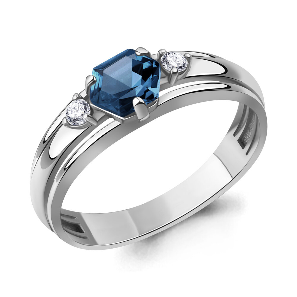 Кольцо, серебро, 925 проба, родирование, Лондон топаз, фианит