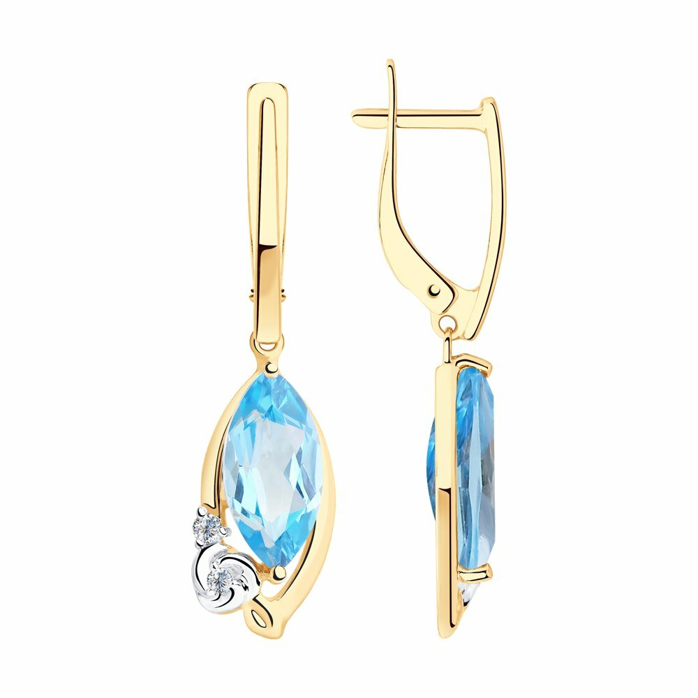 Серьги с подвесками, красное золото, 585 проба, фианит, топаз