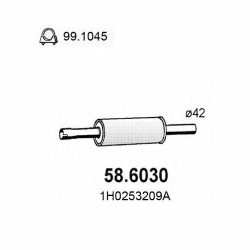 Средний глушитель выхлопных газов, ASSO 58.6030 (1 шт.)