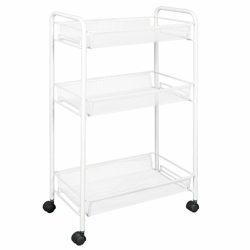 Этажерка ЗМИ Ладья-2К Э322Б белый, мобильная, на колесиках, для хранения хозяйственных вещей, три корзины, глубина корзины 70 мм.