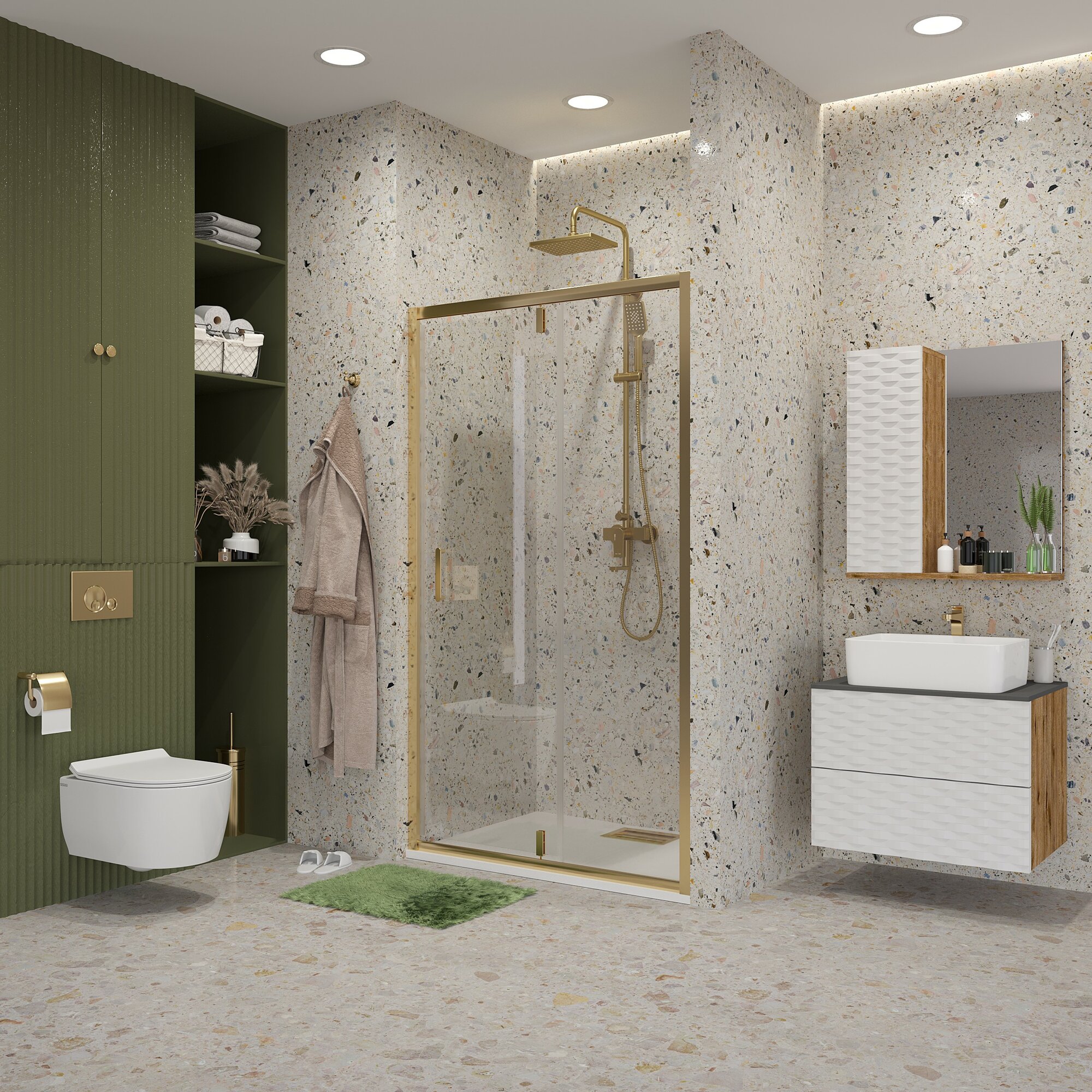 Дверь в нишу Niagara Nova NG-43-10AG (100х195) золото, двери распашные, стекло прозрачное,1 место