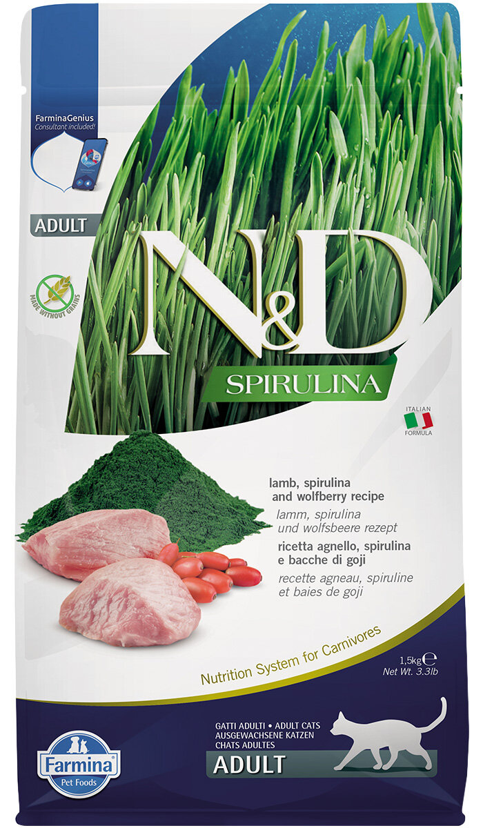 FARMINA CAT N&D GF SPIRULINA LAMB&WOLFBERRY безз д кошек ягненок, ягоды годжи, спирулина 1,5 кг