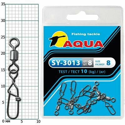 Карабин с вертлюгом для рыбалки AQUA SY-3013 №08 (упк. 8 шт.)
