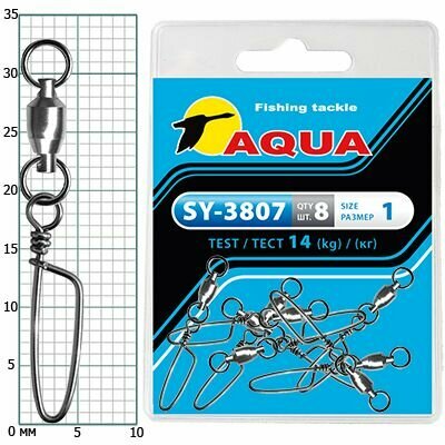 Карабин с вертлюгом для рыбалки AQUA SY-3807 №01 (упк. 8 шт.)