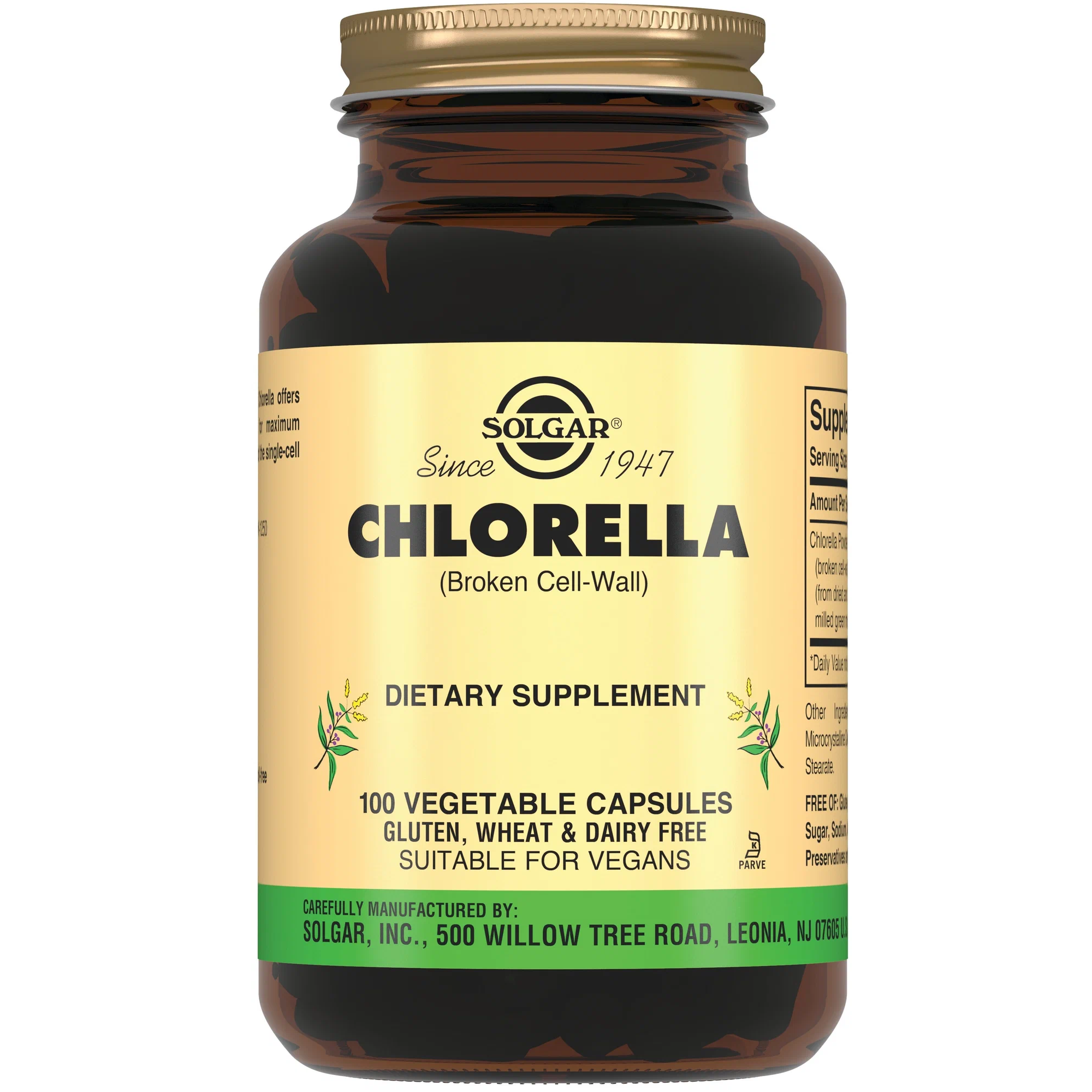 Solgar, Chlorella, Хлорелла в капсулах антиоксидантная защита, 520 мг, 100 капсул
