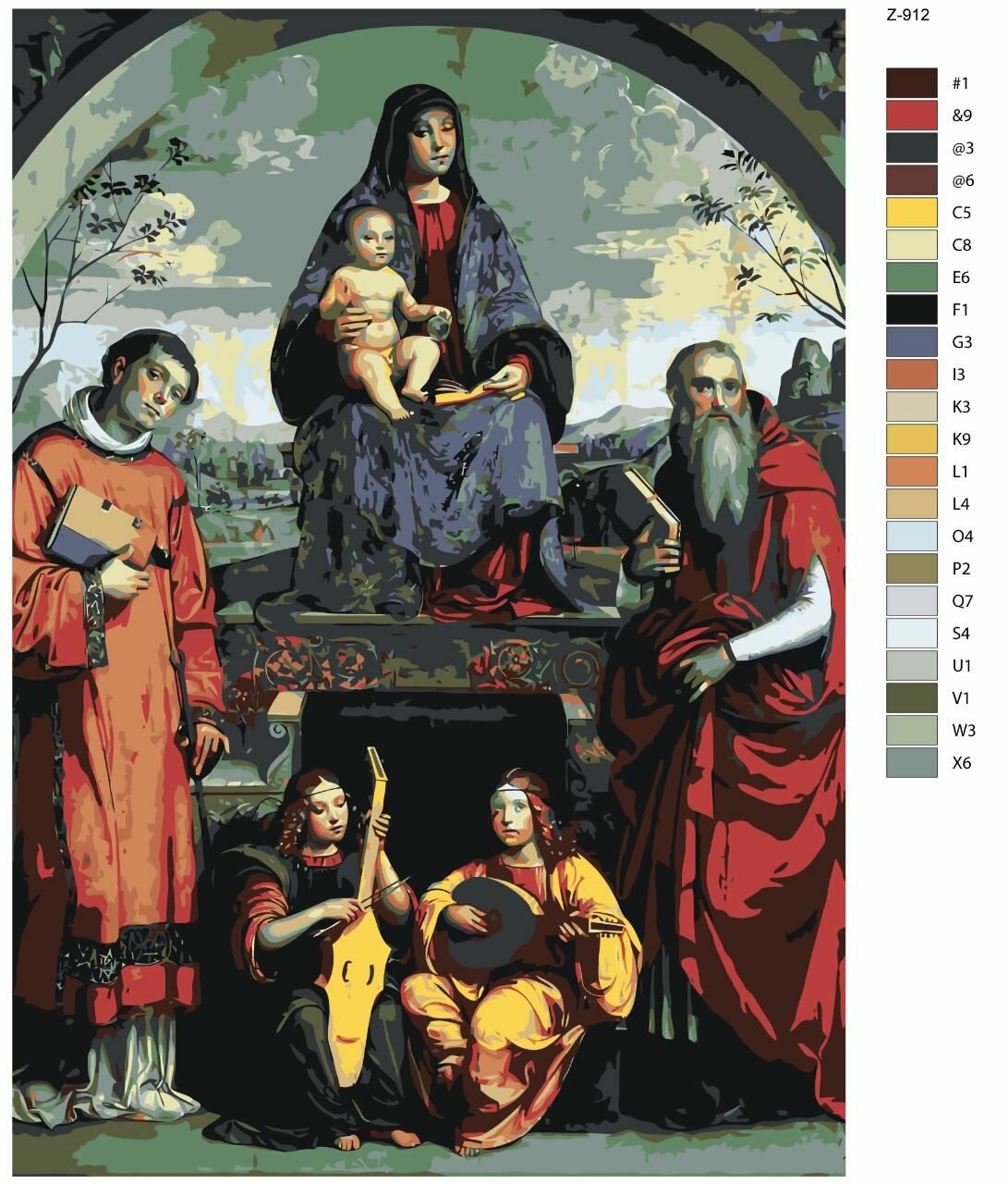 Картина по номерам Z-912 "Репродукция картины - Мадонна с младенцем и святыми. Художник Франческо Франча" 40x60 см