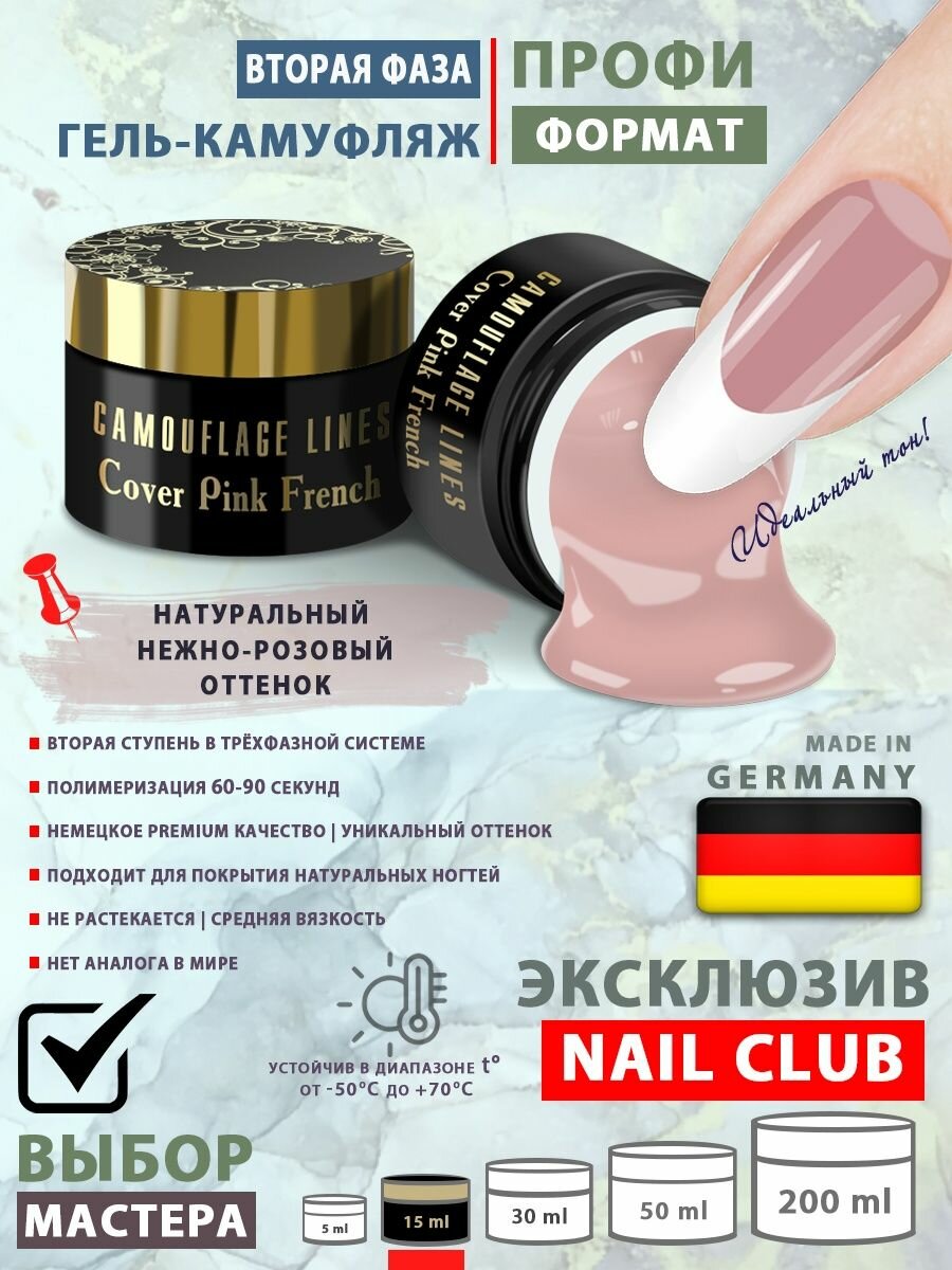 Камуфлирующий гель для ногтей Cover Pink French, 15 мл