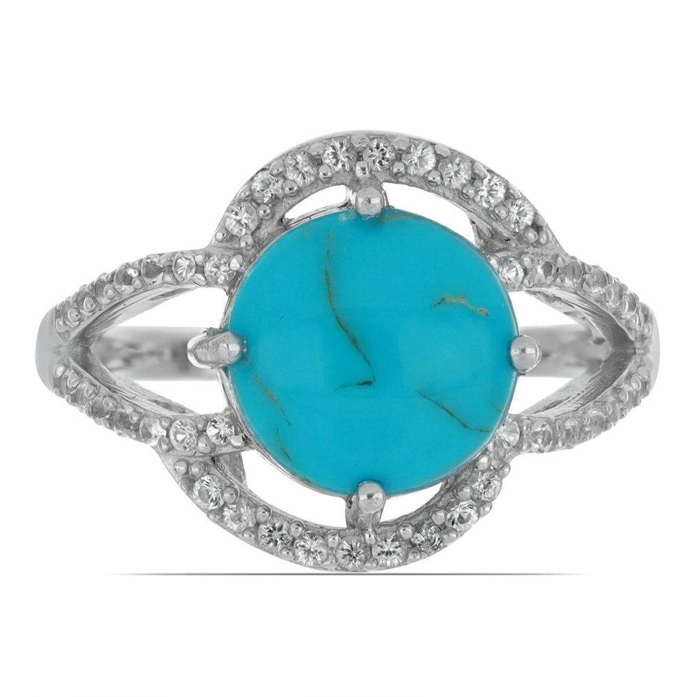 Кольцо тонкое, серебро, 925 проба, родирование, топаз, бирюза