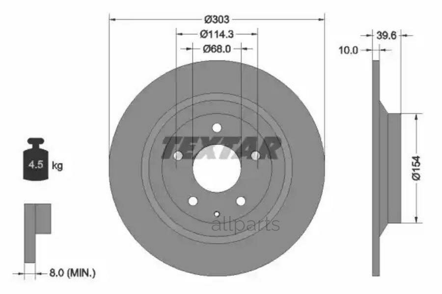 TEXTAR 92242703 Диск тормозной задний с покрытием PRO MAZDA TEXTAR 92242703