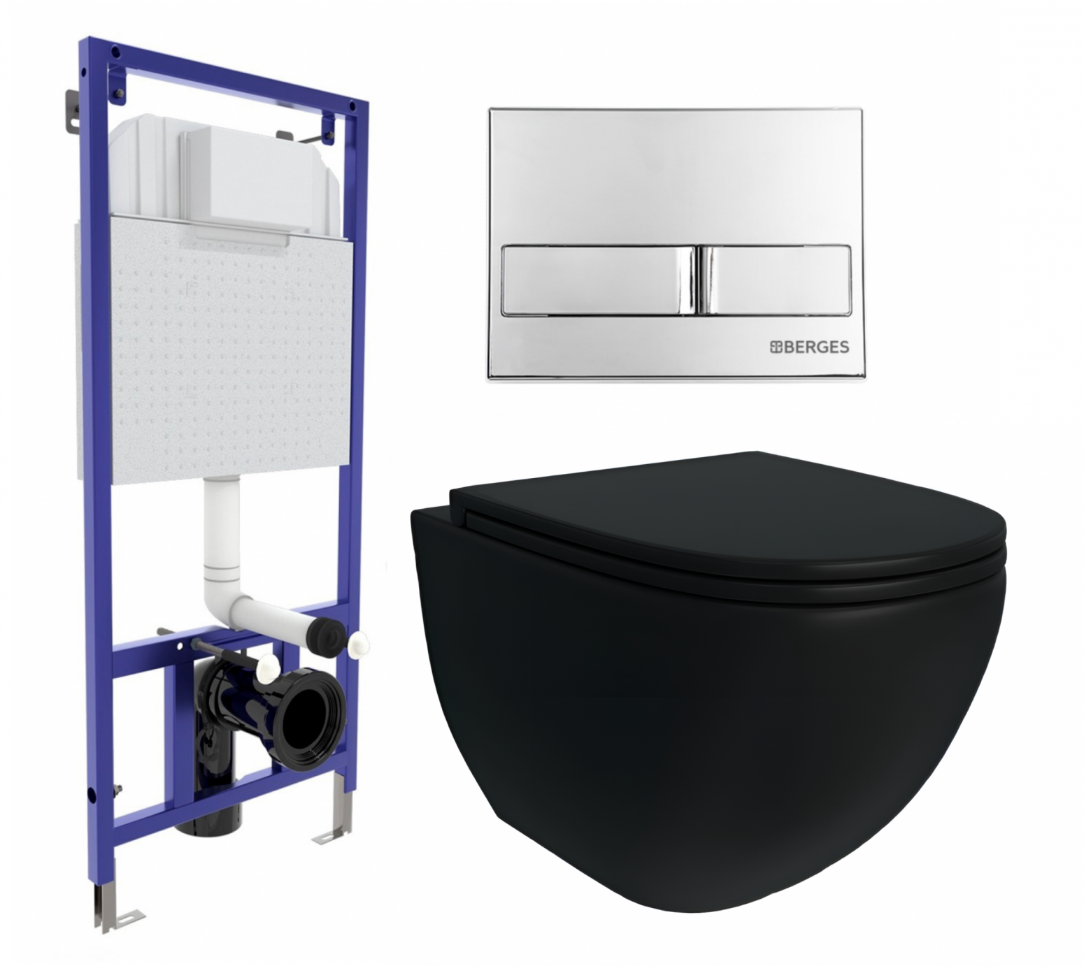 Комплект 3 в 1 инсталляция Berges Wasserhaus Novum L3 + Унитаз подвесной Enio Unico BL черный EN4105055 + кнопка хром