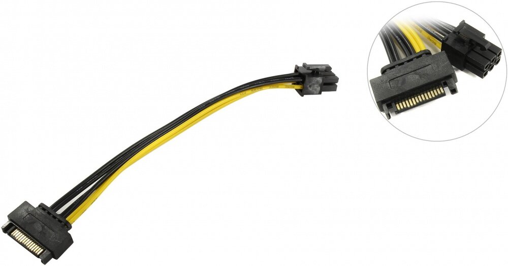 Переходник питания для видеокарт 1SATA M to 6pin, 20 см