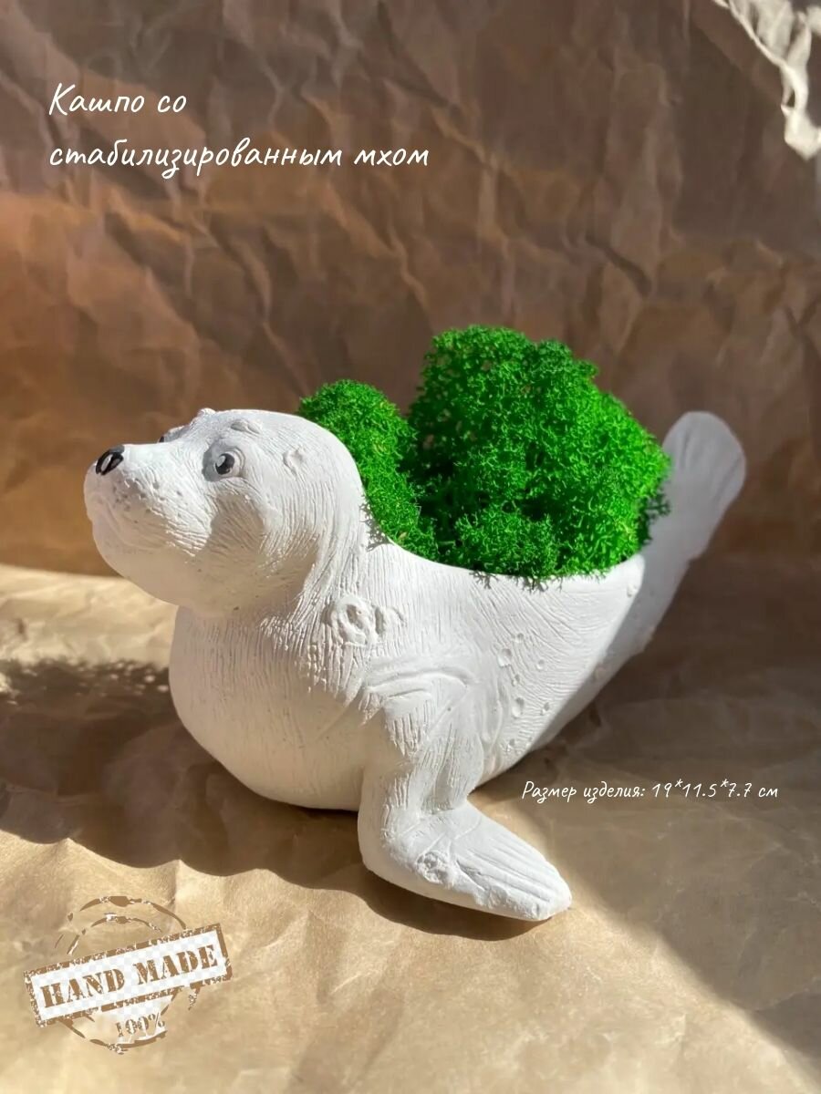 Кашпо со мхом "Нерпа", кашпо со свечой, кашпо "Тюлень"