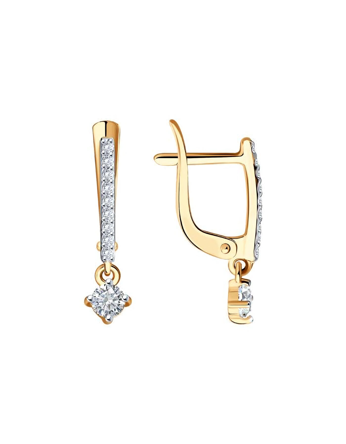 Серьги, красное золото, 585 проба, фианит