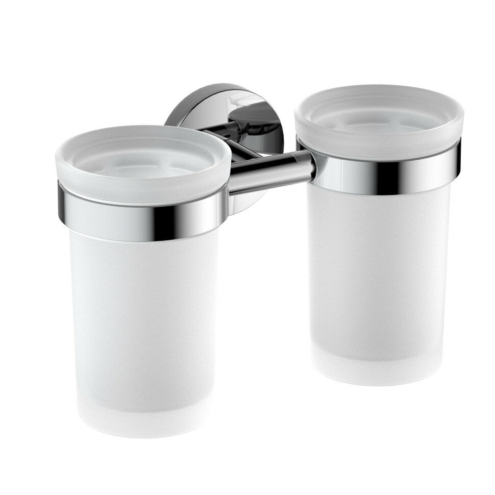 Стакан для зубных щеток SCHEIN стекло двойной к стене хром (9132CH)