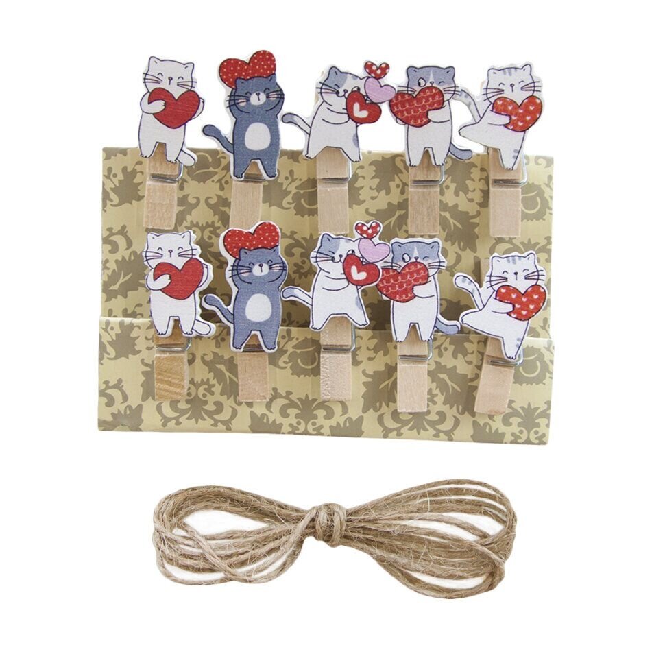 Декоративные прищепки, Котики с сердечками, 3,5 см, Разноцветный, 10 шт.