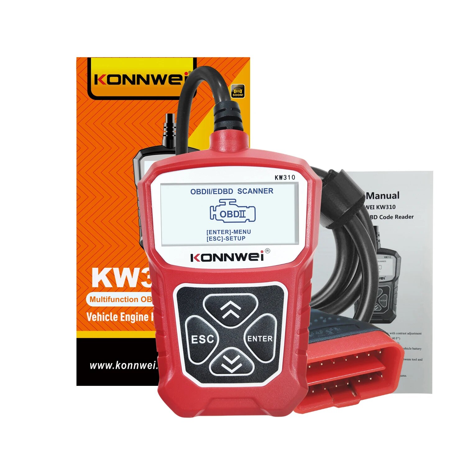 Автомобильный считыватель кодов KONNWEI KW310 OBD2, с русским OBD 2 сканером, автоматические Red